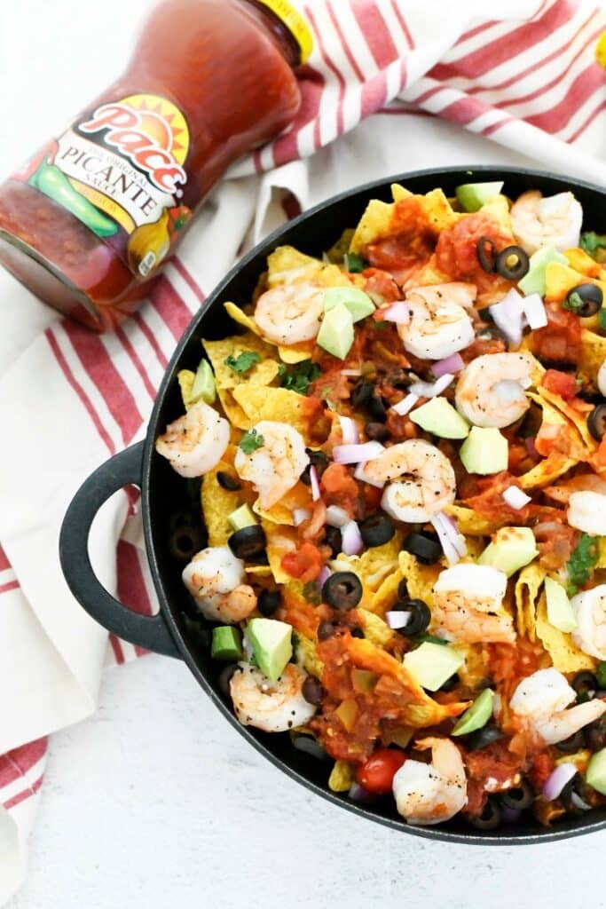 Hearty Shrimp Dinner Nachos - Sizzling Eats