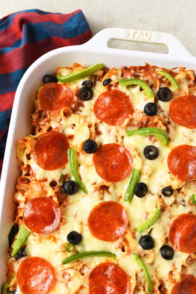 Ground Beef Pepperoni Pizza Casserole - Sizzling Eats