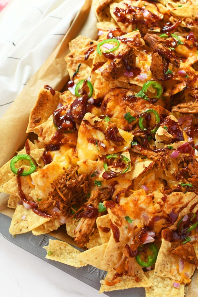 Baked BBQ Pulled Pork Spicy Nachos - Sizzling Eats